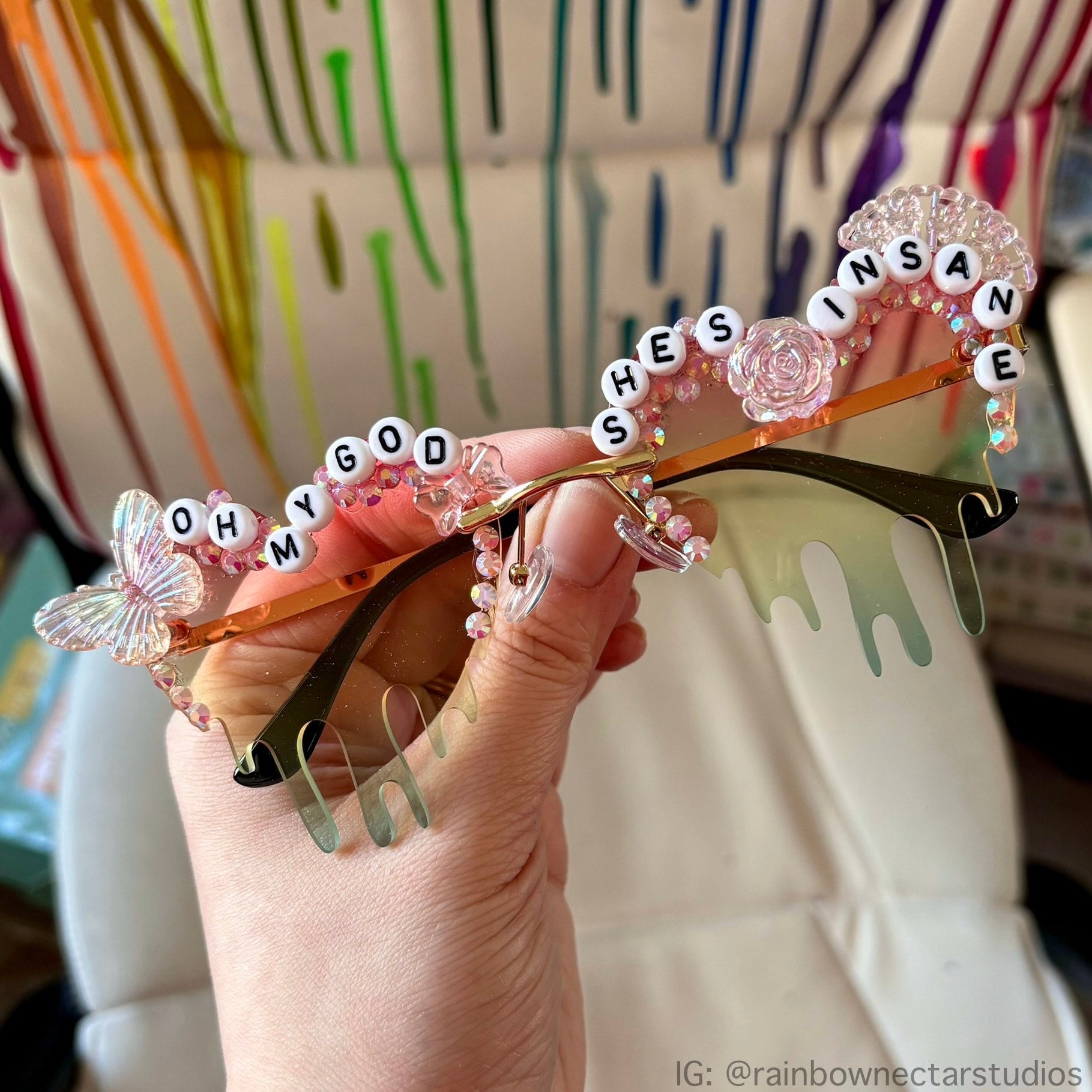 OH MY GOD SHES INSANE Light Pink Green Ombre Dripping Heart Taylor Swift Inspired Sunglasses ...